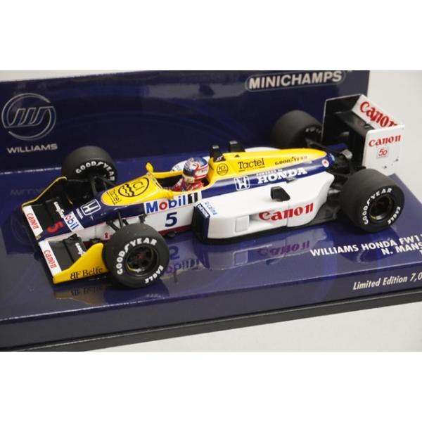 メーカーミニチャンプス　車体メーカーウィリアムズ ホンダ品番400870005　スケール1/43　商品状態中古品です。塗装ムラが見受けられます。スリーブ、クリアケースにスレキズが見受けられます。※注意事項※経年変化による多少の色あせ、デカー...
