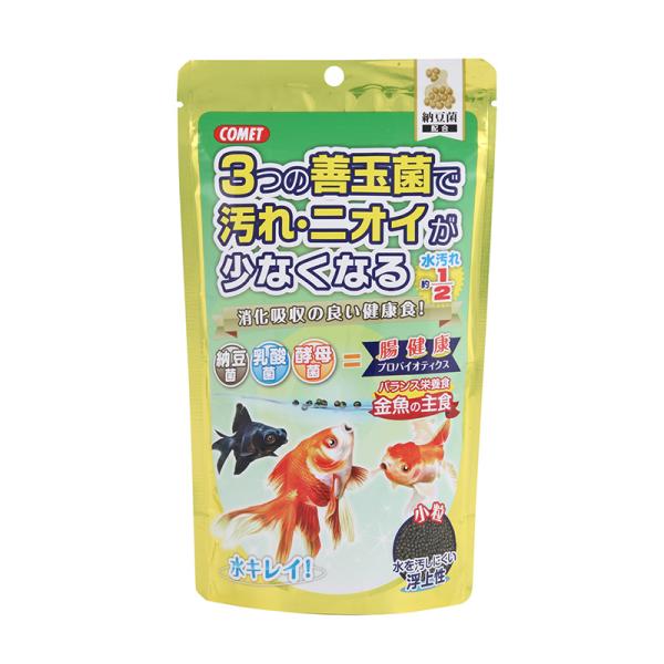 3つの善玉菌の力で臭い・汚れが少なくなる、金魚のバランス栄養食小粒納豆菌に加え、新たに乳酸菌と酵母菌を配合。この3つの善玉菌の力で金魚の腸内細菌のバランスを整え、水の汚れや嫌なニオイを減らします。健康に育つビタミン配合のバランスフードで、小...
