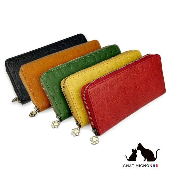 CHAT MIGINON（シャーミニヨン）レザー 猫柄 ラウンドジップウォレット