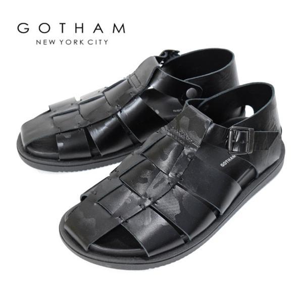 GOTHAM NYC GN955グルカサンダル（ブラック/カモフラージュ柄）上質なレザーのアッパーに履き心地の良いソールを使用した機能性とデザイン性を兼ね備えたグルカサンダル。つま先からかかと部分まで編み込まれた特徴的なデザインは通気性に優...