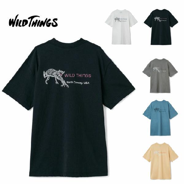 ワイルド キャット ティープリントTシャツ古着のような風合いに仕上げたWILD THINGSオリジナルボディに旧ロゴの WILD CATをプリント。WILD CATの目の部分とWILD THINGSの文字は配色刺繍でポイントに。Mサイズ：身...