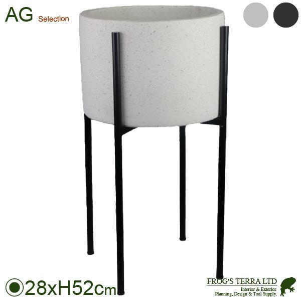 鉢（ポット/プランター）【外寸】直径28cm×H52cm（ポット内H19cm）【材質】フォームライト製（軽量ファイバー）、アイアン【色】ホワイト、ブラックからお選び下さい【底穴】あり※サイズは目安であり多少前後する場合がございます。※画面上...