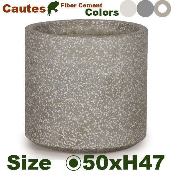 植木鉢（プランター/ポット）【外寸】直径50cm×H47.5cm（内直径44cm）【鉢カバー】10号鉢対応【重量】23kg【容量】73リットル【材質】セメントファイバー【カラー】グレイ、ホワイトテラゾ、グレイテラゾからお選び下さい【底穴】あ...