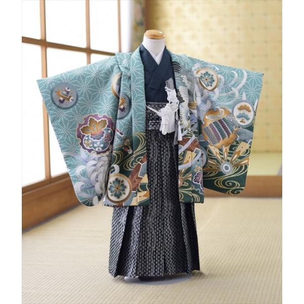 【商品番号：m753-51187】【商品名：ブルーグリーン タカに乱菊】【七五三5才男の子】★適正サイズ：身長:100cm〜110cm-----------------------------------------------ご注文前に下...