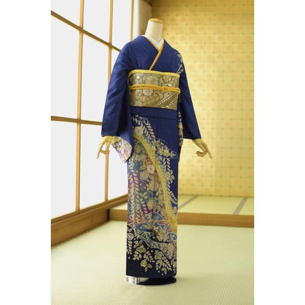 【商品番号：mh1362】【商品名：ラメ入り紺長岡の花】※対応身長:160cm〜176cm位　洋服サイズ:9〜15号位まで※広巾　大きいサイズ-----------------------------------------------ご注...