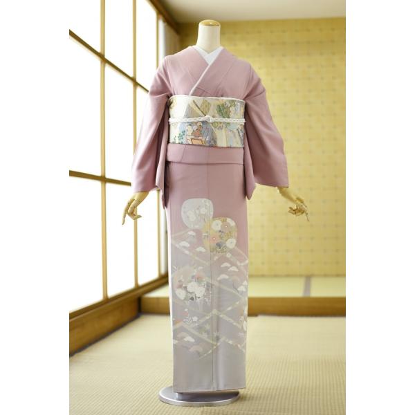 【商品番号：mit2064】【ピンク/グレーぼかし山波に四季の花】※対応身長:155cm〜167cm位　洋服サイズ:7〜13号位まで-----------------------------------------------ご注文前に下記...