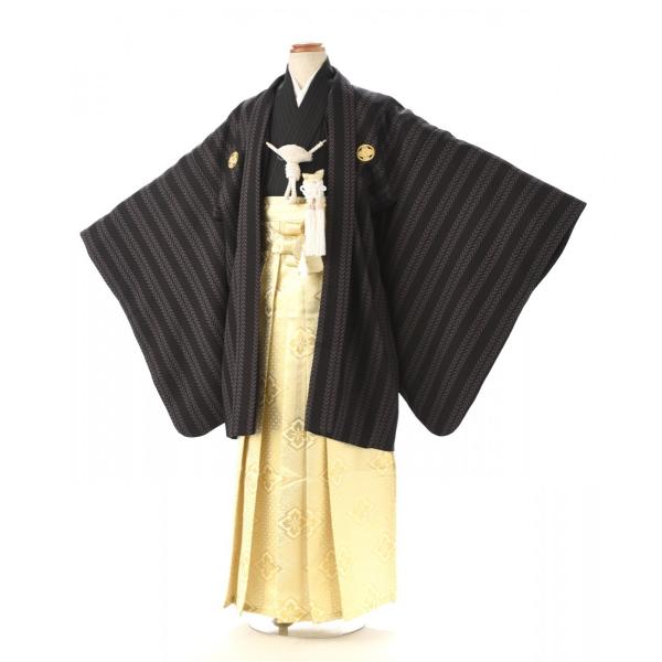 【商品番号：mjk10103】【黒双葉グレー縦縞】★適正サイズ：身長：140cm前後　紋付 袴※身長160cm以上の方は大人用の羽織袴をご検討くださいませ。------------------------------------------...
