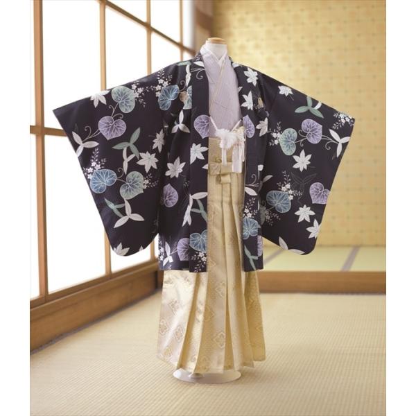 【商品番号：mjk10113】【商品名：濃紺葵】★適正サイズ：身長：140cm前後　紋付 袴-----------------------------------------------ご注文前に下記【予約状況】を必ずご確認ください。---...