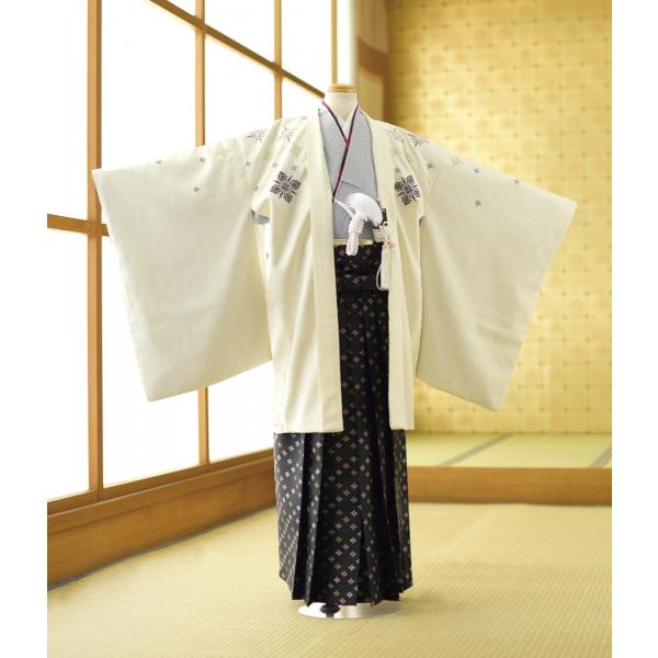 【商品番号：mjk10114】【ジュニア オフ白/薄グレー】★適正サイズ：身長：140cm前後　紋付 袴-----------------------------------------------ご注文前に下記【予約状況】を必ずご確認くだ...