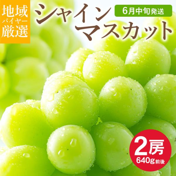 ■ブランド：シャインマスカット■商品名：シャインマスカット■内容量・サイズ：2房 640g以上■保存方法・賞味期限：常温、商品到着後早めにお召し上がりください。■生産地：厳選（山梨・岡山・長野・香川等）■販売期間：6月中旬〜8月中旬■販売者...