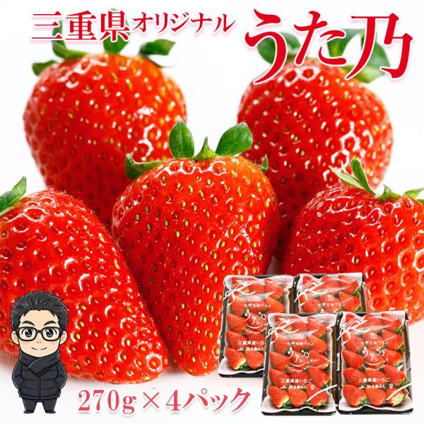 ■商品名：三重県オリジナルのイチゴ「うた乃」■内容量・サイズ：270g ×4pc■保存方法・賞味期限：常温、商品到着後早めにお召し上がりください。■生産地：三重県■配送に関するご注意：発送開始後はご注文より10営業日以内に発送いたします。（...