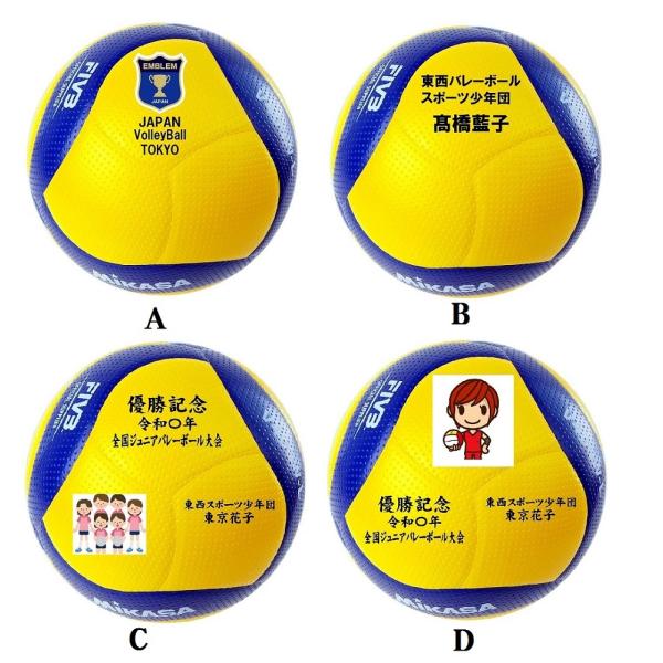 小学校用バレーボール軽量検定球に名入れ、エンブレム(フルカラー）、チーム名入りが可能です３個以上から受付、４個以上は割引あり。チーム名、個人名、エンブレム、校章等や写真プリント付きのオリジナルボールを製作いたします。ＡＢタイプはゲーム、練習...