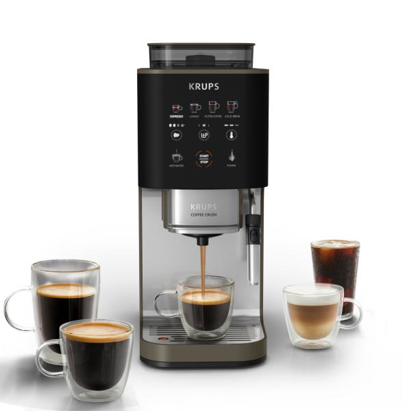 コーヒー豆の粉砕から抽出まで全自動。ドリップコーヒーやエスプレッソをはじめ、カプチーノなどのミルクメニューや水出しコーヒーまで、多彩なカフェメニューを楽しめます。スチームモードでカフェラテなどのカフェ系ドリンクやホットミルク、給湯モードでお...