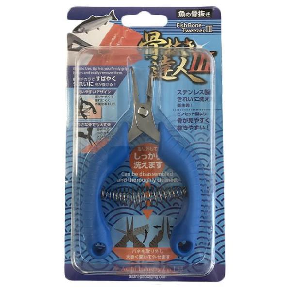 特殊な形状の細い先端部で、軽い力でもしっかりと骨をつかみます。身切れしにくく身の中の小さな骨も取りやすい!!バネを外すと、ハンドルが取り外せますので細部までしっかり洗浄できます。鮭などのピンボーン抜き、小魚等の中骨・腹骨抜きにおすすめ!!
