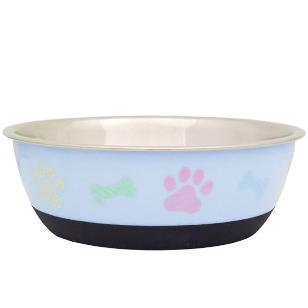 ステンレスボウルに樹脂を組み合わせた、使い勝手の良いかわいいボウルです。底面全体にラバーがついていて食事中のカタカタ音を防ぎます。ステンレス製なので洗いやすく食べやすい形をしています。