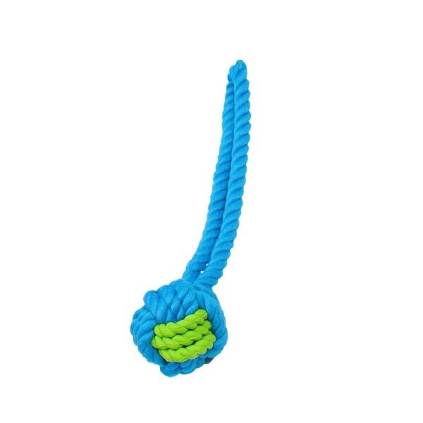 ロープとラバーのコンビネーション!ロープそっくりなデコボコがくわえやすいラバーと、愛犬の大好きなロープボールの組み合わせ。