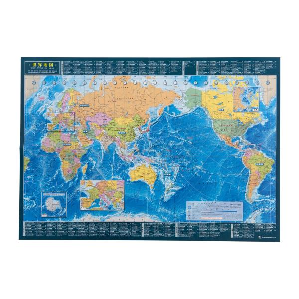 メルカトル図法によるA2サイズの世界地図です。国別で色分け、各国の主要都市、交通網、地名など基本的な地理情報を記載されています。当社ならではの東京から1000kmごとの等距離圏の表示と東京から8方位の方向も表示しています。