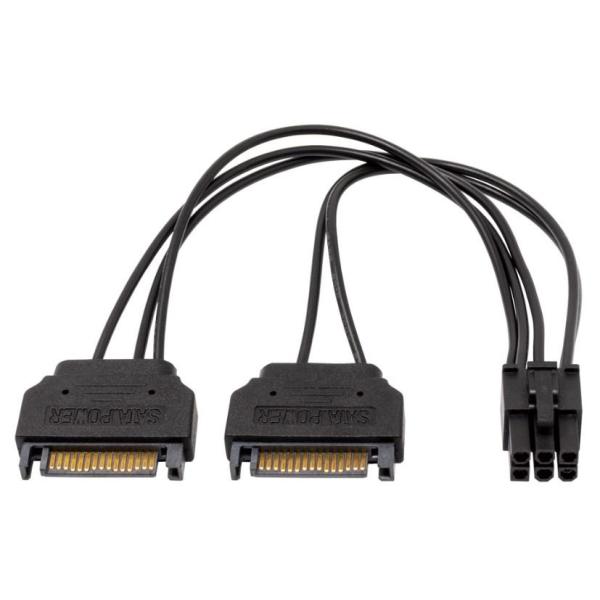 電源ユニットのSATA電源コネクタ×2をPCI Express VGA用コネクタ(6ピン)に変換します。2つのコネクタからの電力をまとめて、PCI Express VGA用コネクタ(6ピン)搭載グラフィックカードへ供給します。PCI Exp...