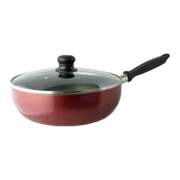 ガスコンロ、ラジエントヒーター、ハロゲンヒーター、シーズーヒーター、IHとあらゆる熱源に対応しています。フッ素樹脂加工なので、こびり付かずお手入れ簡単!