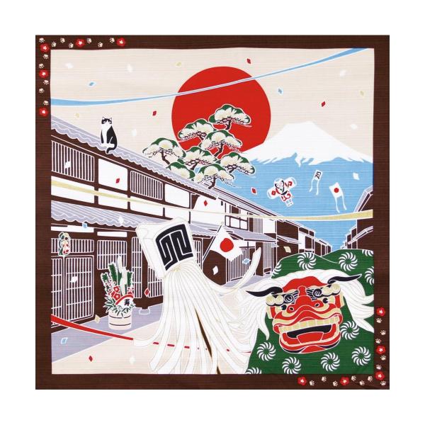 お昼寝とお散歩が大好きな猫のたま。四季折々の景色の中をのんびりお散歩。四季折々の景色の中を散歩する猫を描いた風呂敷。別売のタペストリー棒に取り付けて壁にタペストリーとして飾ることもできます。