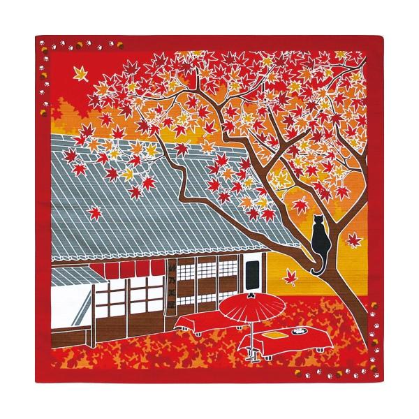 お昼寝とお散歩が大好きな猫のたま。四季折々の景色の中を散歩する猫を描いた風呂敷。