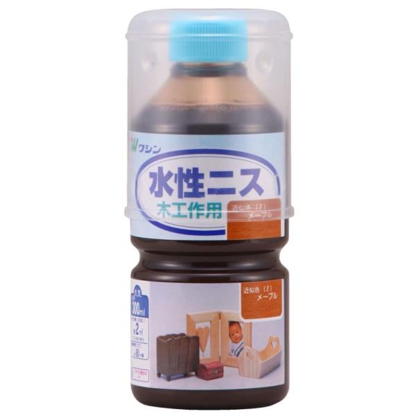 手軽に塗れる水性塗料で、着色とニス塗りが同時にできます。乾きが速く、密着性に優れ、ほとんど色あせしません。乾いた後も塗膜がやわらかい性質を持つため、床・テーブル・棚板などの実用的なものには不向きです。色つきのニスは塗り重ねると色が濃くなりま...