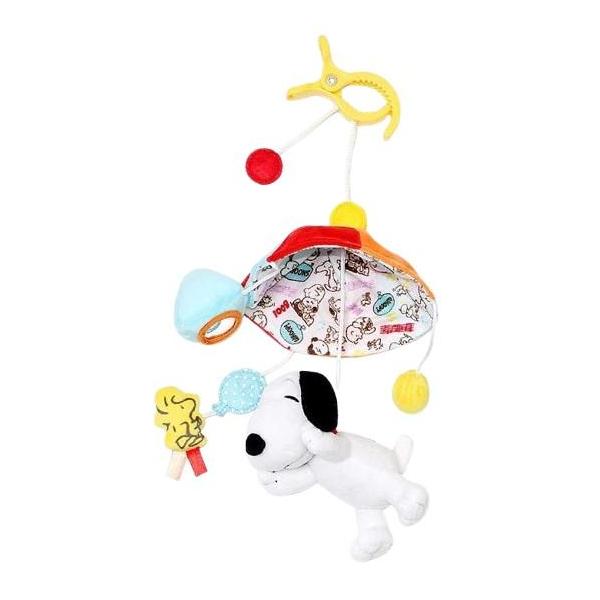 ベビーカーやチャイルドシートに付けて、大好きなスヌーピーと一緒におでかけしましょう。ベットやベビージムなどにも付けられます。鈴入り、ミラー付きなのでねんね時期の赤ちゃんも楽しく遊べます。出産祝いのギフトにもおすすめ商品です。