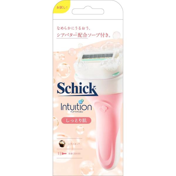 うるおいソープつきで、お手入れらくちん。ボディソープいらずでやさしくそれる。シアバター(PEG-50シア脂(エモリエント剤))、ホホバオイル(ホホバ油(エモリエント剤))、カラスムギ(カラスムギ穀粒エキス(保湿剤))配合のソープでシェービン...