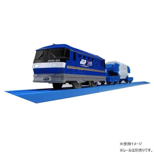 S-26 EF210桃太郎(300形)デザインのリニューアル車両です。車両は2両編成で連結切り離しが出来ます。先頭車が動力車で2スピードで遊ぶことができます。スイッチをオフにすると手で転がして遊べます。