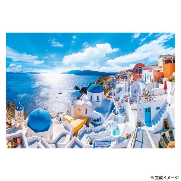 青と白のコントラストが美しいサントリーニ島の絶景。美しい風景のジグソーパズルです。