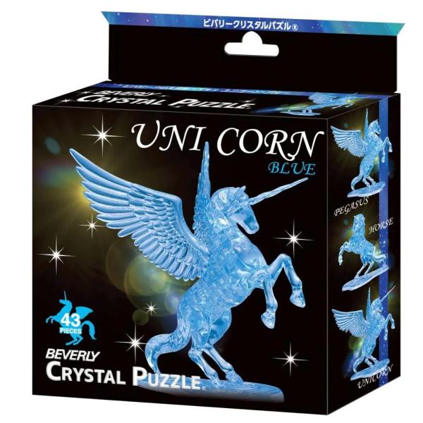 このパズルは透明のピースを組み上げる立体ジグソーパズルです。完成すると、クリスタルのように美しく輝くインテリアとして楽しめます。力強さと美しさを併せ持つユニコーンが出来上がります。