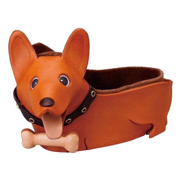 本革で作られた、コーギーのメガネスタンドです。