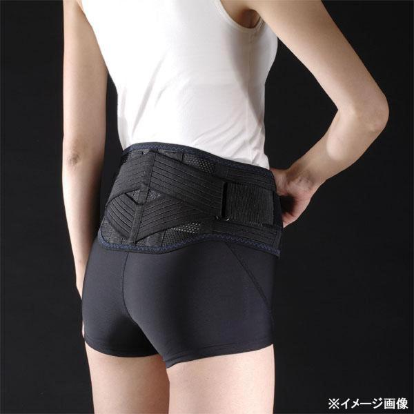 前部・後部のナイロンメッシュと2本の弾性ボーンで腰部を保護し固定します。また、滑車の原理を応用し、小さな力でもしっかりと締め付けます。樹脂製型薄型脱着テープと16cm幅スリム設計で日常的に着用しやすいスタイルです。メーカー独自のローカウント...