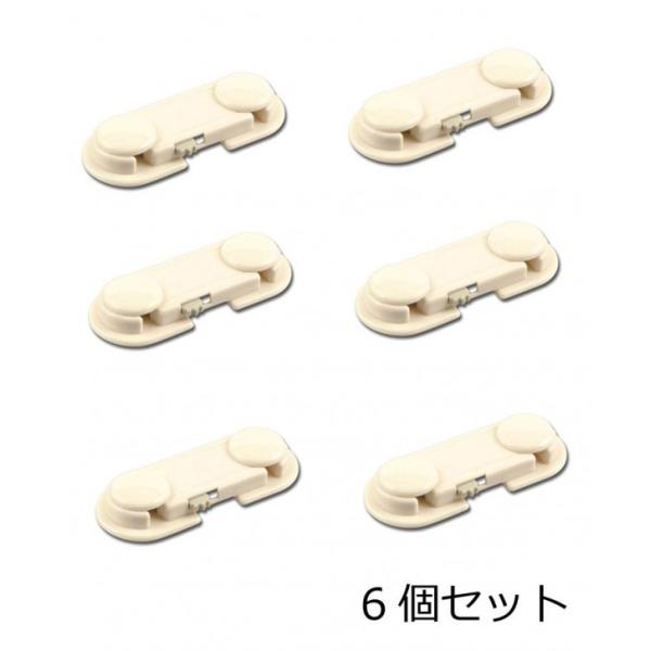 キッチン・洗面台やビデオキャビネットなどの両開き扉に、粘着テープで簡単に取り付けできます。開くのに2アクション必要なので簡単に扉が開くのを防止します。ベビー/チャイルド用品としてもお使いいただけます。