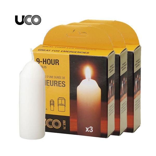 「UCO（ユーコ）　キャンドルランタン用スペアキャンドル　3箱セット」は、UCOのキャンドルランタンシリーズとキャンドリアに対応したスペアキャンドルです。1箱3本入りで3箱セットでの販売です。