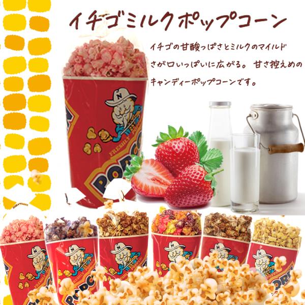 ＜名称＞お菓子＜商品名＞イチゴミルクポップコーン　バタフライ型＜内容量＞150ｇ＜原材料＞コーン（分別生産流通管理済み）（アメリカ産）、水飴、グラニュー等、植物油、糖類（でん粉分解物）、ホィツプクリーム、/乳化剤、香料、酒精、酸味料、着色料...