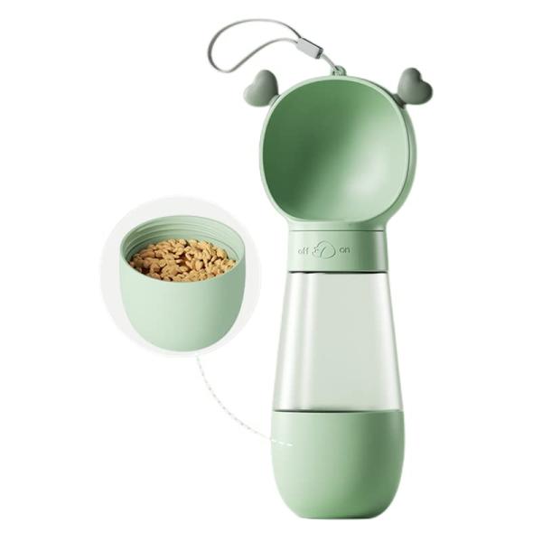 ・素材：材質：PP、ABS。全体サイズ：約27×12×8cm。重量：約190g。色：グリーン、ピンク、ホワイト。・約350mlの水と150ml分のペットフードやおやつを1つ容器に収納できる便利な水食一体型の携帯式給水・給餌器。※ご注意：お湯...