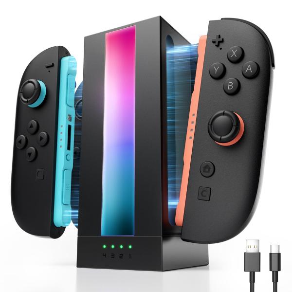 ・【Switch2 JoyCon専用設計】JSAUX EnergyFlow 充電ドックは、2025年発売のSwitch 2 JoyConに完全対応。2セット（合計4個）のJoyConを同時高速充電可能。ゲーム中の電源切れを解消し、常に満充電...