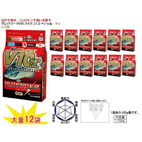 ★品名＝ グレパワーV10　スペシャル★メジナ　グレ釣りに！！★★内容量＝ １袋あたり１，７００g(１２個入なので、何と…たっぷり ２０.４kg)★数量＝ １箱(×１２個入) 際立つ白さを備えたグレフカセ釣り用配合エサ。潮の流れが見やすくな...