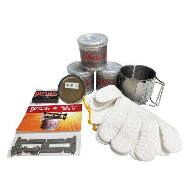災害時やアウトドアで、いつでもお湯を沸かせる！DUAL HEATで災害時等でもお湯を沸かせる。使用環境にもよりますが、カップ麺、粉ミルク、コーヒー等に使える250mLの水が5~10分で沸かせます。内容量の目安となる簡易目盛り入り(計量カップ...