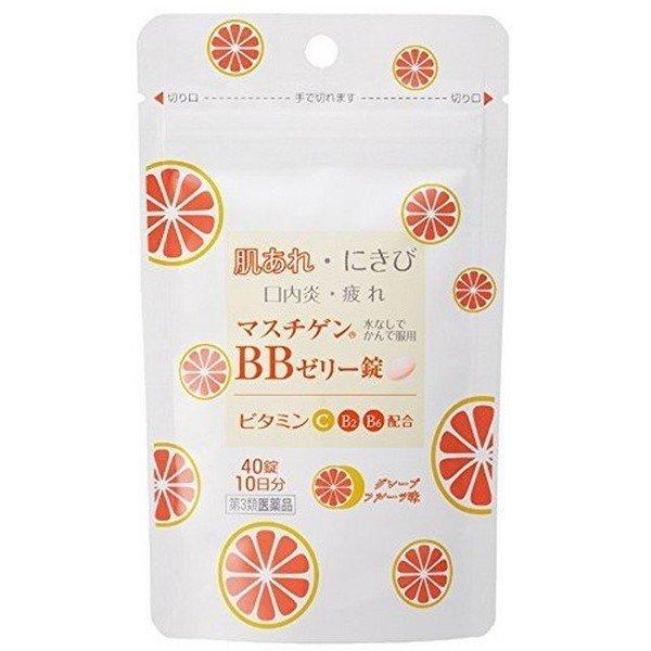 "□ お肌の真皮層を形成するコラーゲンの生成を助けるビタミンCと、お肌や粘膜を正常な状態に保つビタミンB2・B6を配合したゼリー錠です。□ 肌あれ・にきび・口内炎を内側から治します。□ 疲れた時の栄養補給に効果的です。□ あと味すっきり、爽...