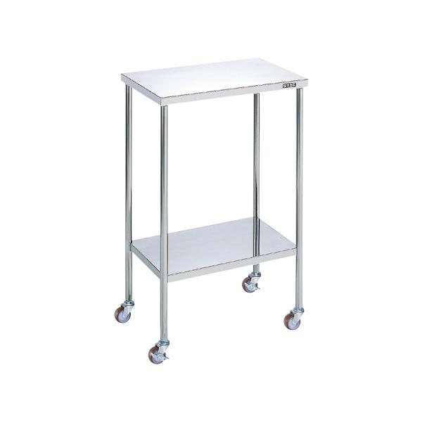 拭取りやすいコーナー形状<br>●外寸：W485×D315×H760mm<br>●質量：5.2kg<br>●材質：SUS304、BA仕上げ（支柱／棚板はSUS304）<br>●キャスター：50...