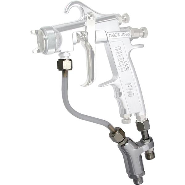 手元で空気ホースと塗料ホースが固定され作業効率が向上します。塗料ろ過用の100メッシュフィルタが内蔵されています。●ろ過度：100メッシュ●空気接続口径：G1/4●塗料接続口径：G1/4●適用スプレーガン：F110-P・110L-P用●質量...