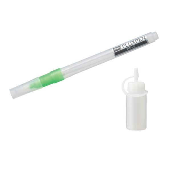 フェルトタイプのペン先でフラックスをピンポイント塗布。※フラックスは別売です。