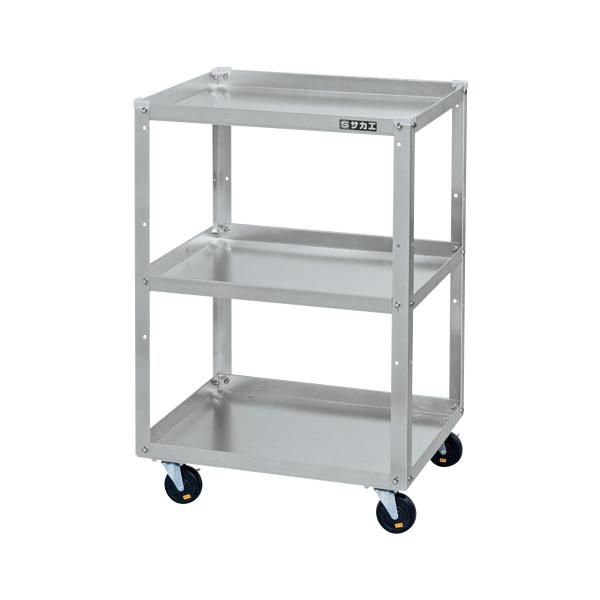 見た目にも美しいアルミ製のワゴンです。スチール製に比べ軽く、使い勝手の良いワゴンです。棚板は皿型・フラット型変更可能です。<br>●外寸：W400×D330×H800mm<br>●均等耐荷重：50kg<br&g...
