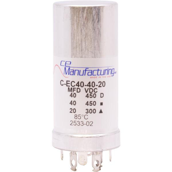 米国CEマニュファクチャリングのマルチセクション缶コンデンサー。 オリジナルのマロリー機械を使用してマロリー仕様を正確に再現。・40/40uF 450VDC、20uF 300VDC電解コンデンサ。・FP/ツイストロック式。はんだ付け端子。・...