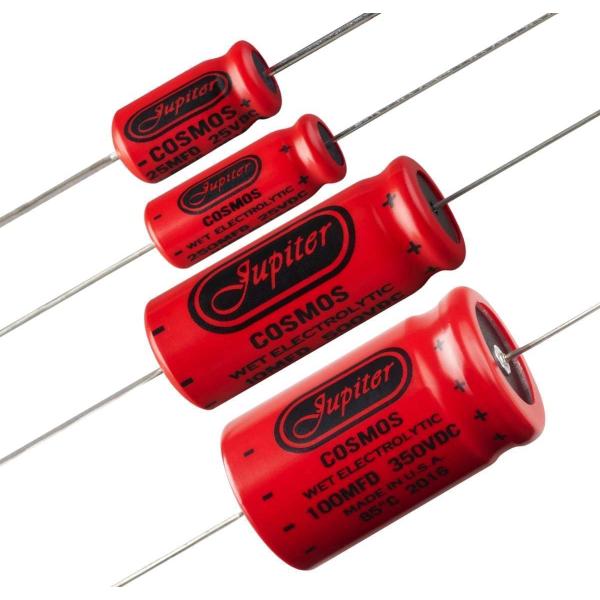 コスモスウェット電解コンデンサは、ジュピターコンデンサーからの新しい軸方向範囲を示します。 オーディオアンプ、ギターアンプ、プロオーディオアプリケーションで使用されている初期のアメリカンウェット電解コンデンサから着想を得て設計されています。