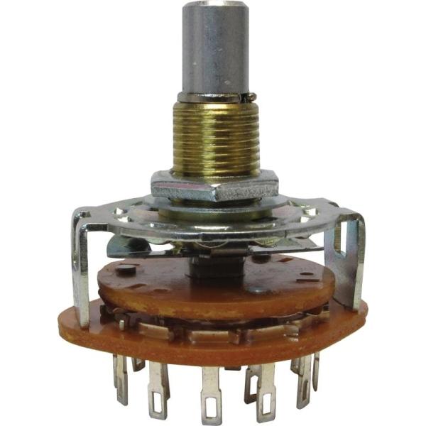 3 pole, 4 position (make before break) rotary switch with a 1/4" solid shaft.