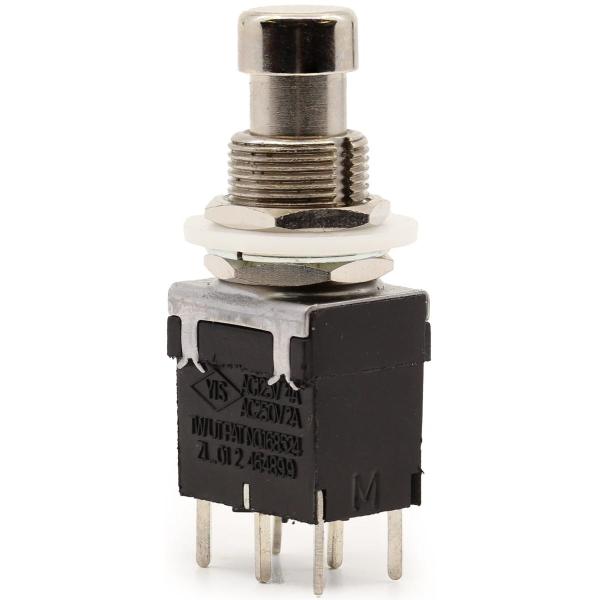 PC端末を備えたDPDTモーメンタリフットスイッチ。黒、6端子。AC125V 4A、AC250V2A。
