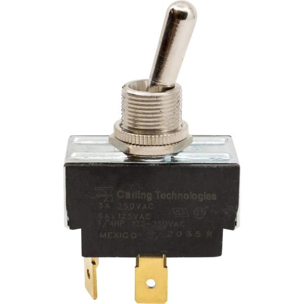 カーリング、DPST 2位置トグルスイッチ、0.25インチタブ（6A、125VAC）でオン/オフ。注：オンオフスイッチは、オン-なし-オフと呼ばれることもあります。